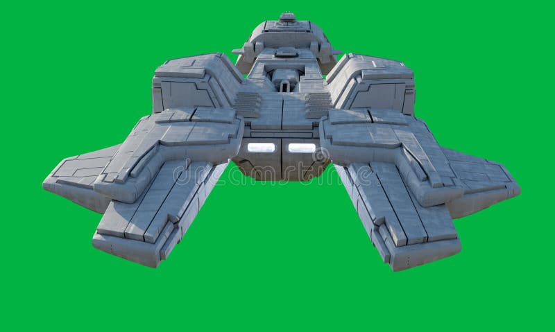 Medium Attack Space Ship on Green Screen Background - Rear View Stock ...
