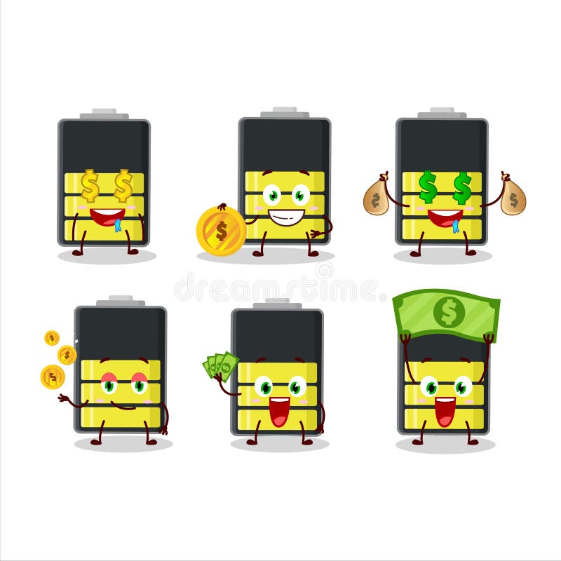 Medium Battery Cartoon Character with Cute Emoticon Bring Money Stock ...