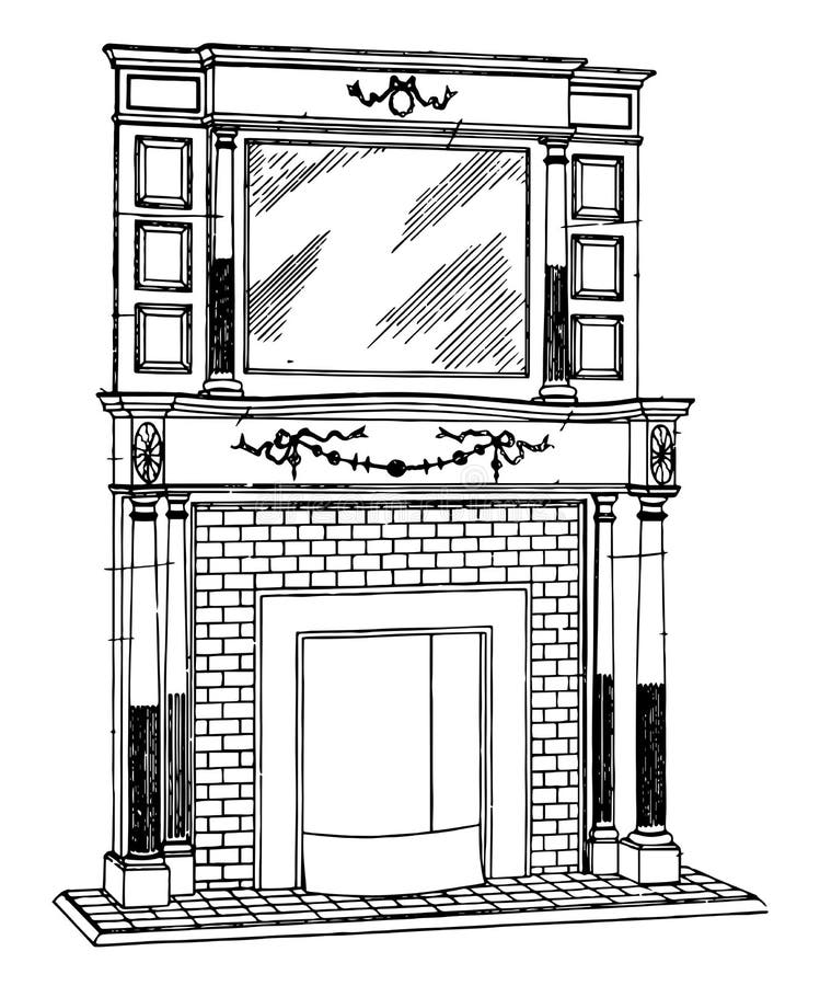 Medium Brickwork Mantel, External Accessories , Vintage Engraving Stock ...