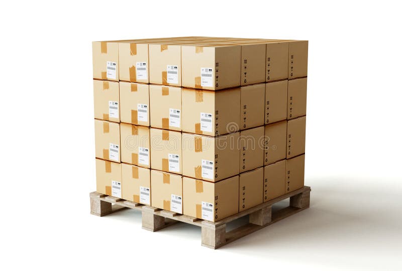 Medium Cardboard Box Stack on Wooden Pallet Stock Illustration ...