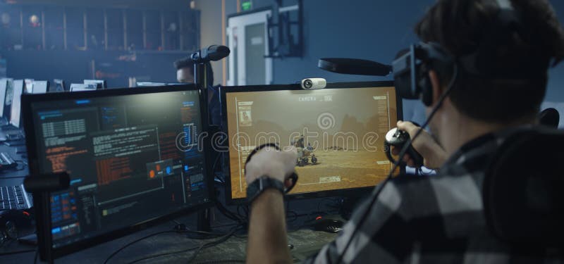 Developer Playing a VR Game or Simulator Stock Photo - Image of screen ...