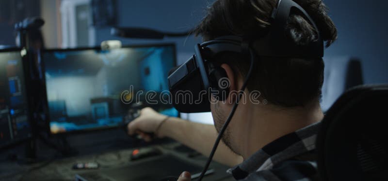 Developer Playing a VR Game or Simulator Stock Photo - Image of playing ...