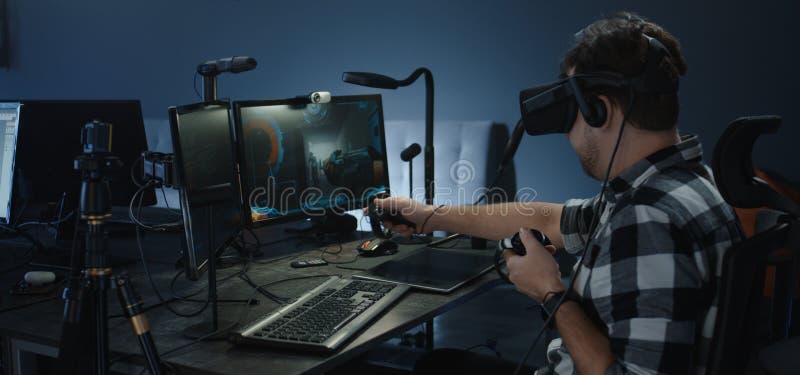 Developer Playing a VR Game or Simulator Stock Photo - Image of gaming ...