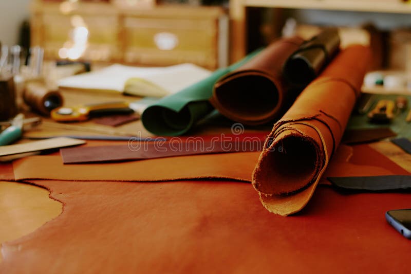 Medium Close Up of Leather Rolls Stock Image - Image of craftshop ...