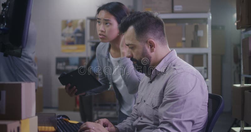 Man Checking Package with Barcode Scanner Stock Video - Video of worker ...