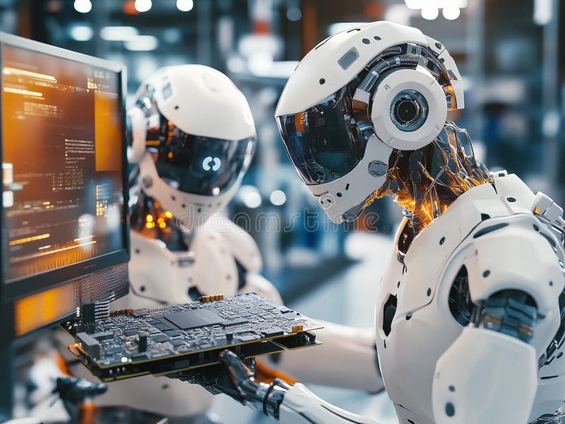Two Robots Carrying Out Maintenance Work on a Computer Stock Image ...