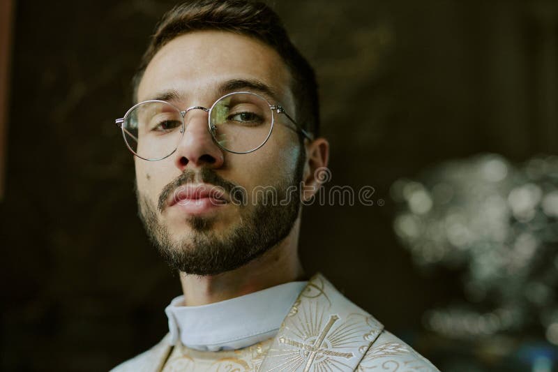 Brutal Priest Looking at Camera Stock Image - Image of glasses, chapel ...