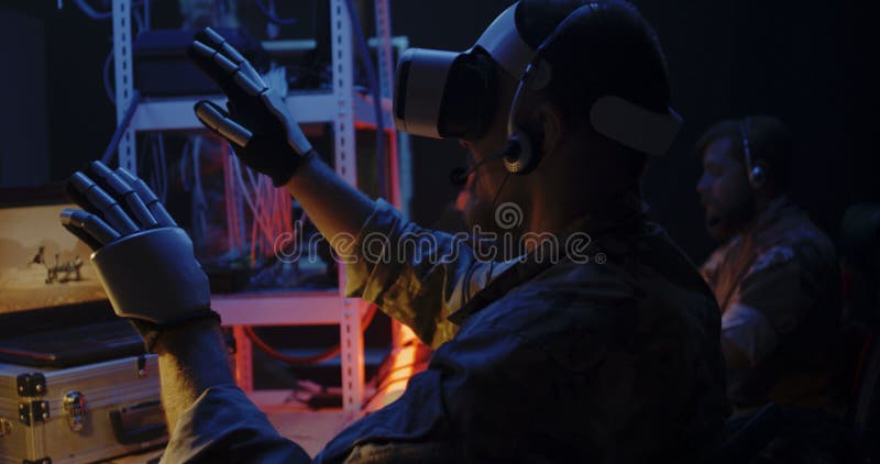 Soldier Using VR Headset and Gloves Stock Image - Image of headquarters ...