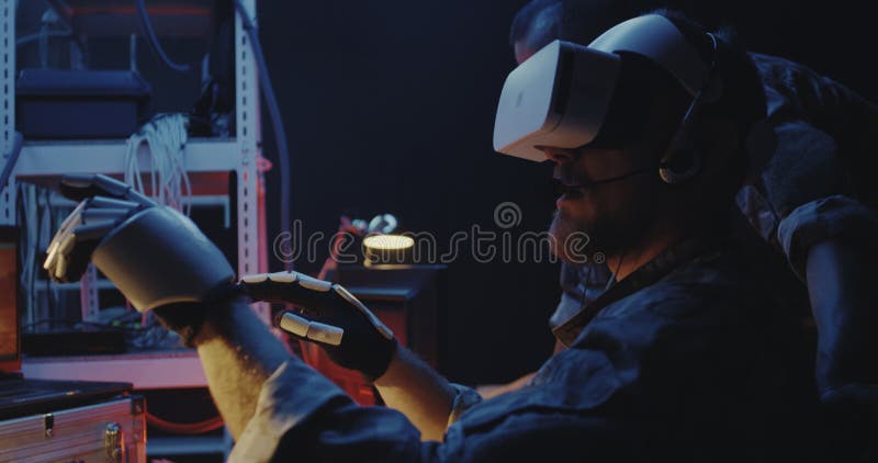 Soldier Using VR Headset and Gloves Stock Photo - Image of intelligence ...