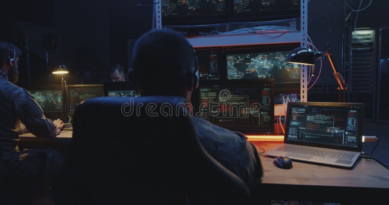 Soldiers Launching Rocket on Computer Stock Photo - Image of ...