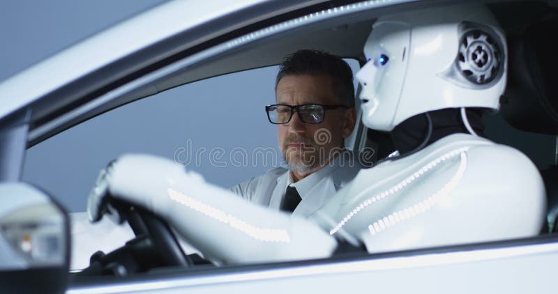 Scientists Testing a Car Driving Robot Stock Footage - Video of vehicle ...