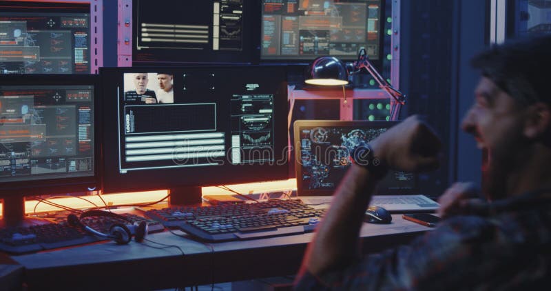 Young Hacker Celebrating Success Stock Photo - Image of crime ...