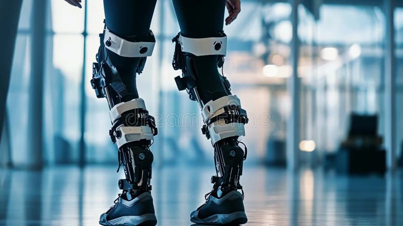 A Medium Closeup of a User Standing with an Exoskeleton Fitted To Their ...