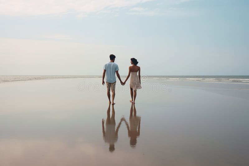 Eternal Horizon: Young Couple S Intimate Beach Journey Stock ...
