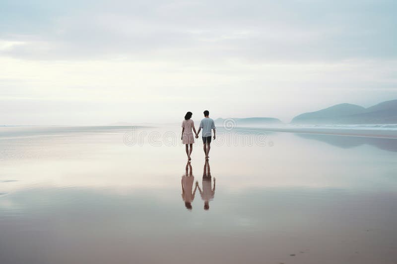 Eternal Horizon: Young Couple S Intimate Beach Journey Stock ...