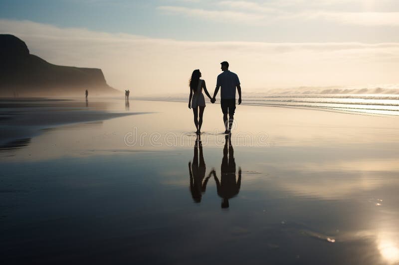 Eternal Horizon: Young Couple S Intimate Beach Journey Stock ...