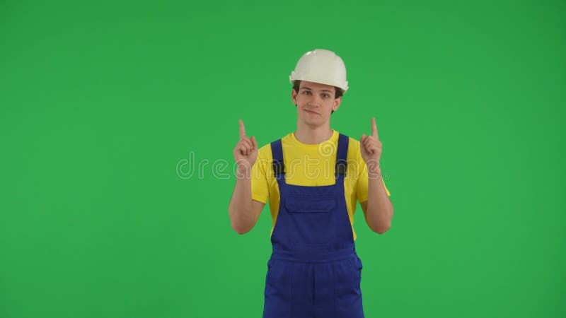 Medium Green Screen Isolated Chroma Key Shot of a Young Construction ...