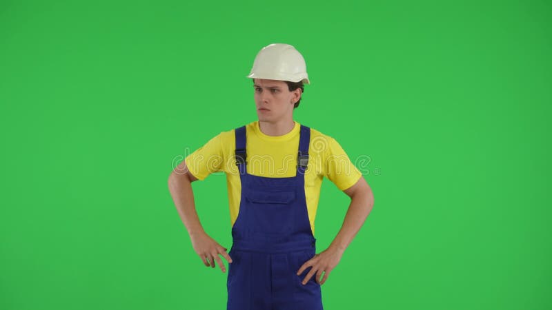 Medium Green Screen Isolated Chroma Key Video of a Young Construction ...