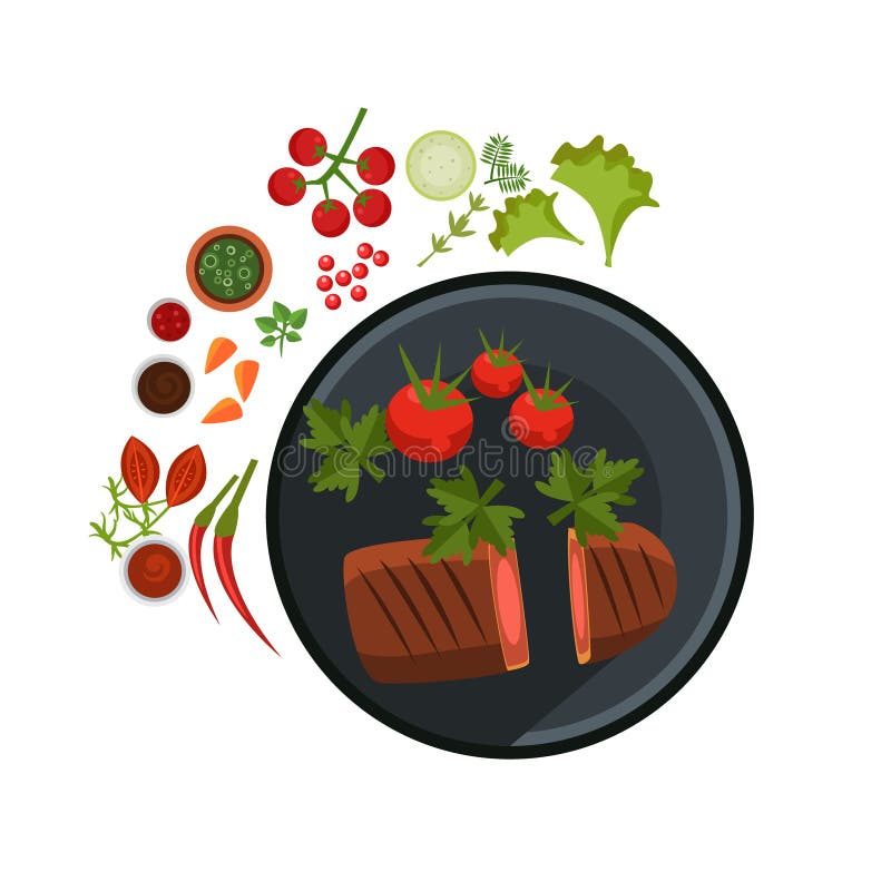 Medium Grilled Steak On Plate. Vector Illustration Stock Vector ...