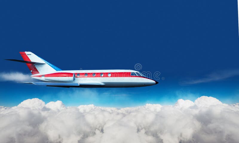 Medium Jet Plane Fly Above Clouds Side View Stock Photo - Image of ...