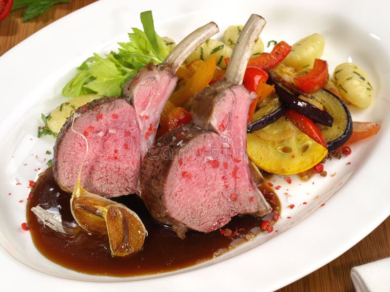 Medium Lamb Racks with Vegetables and Gnocchi Stock Photo - Image of ...