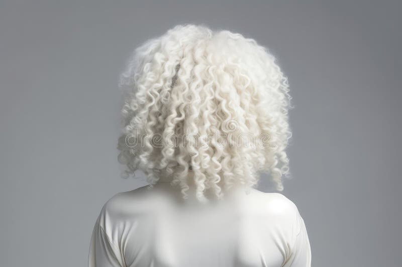 Medium Length White Afro Curls , Rear View on White Background ...