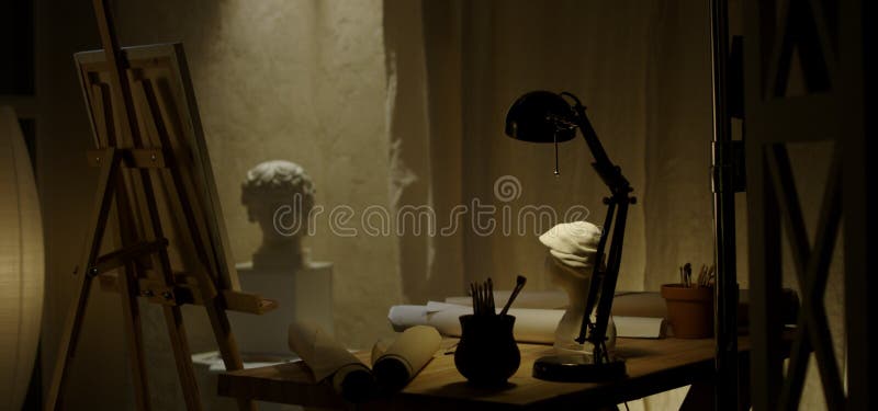 Empty studio at night stock image. Image of canvas, peaceful - 170532261