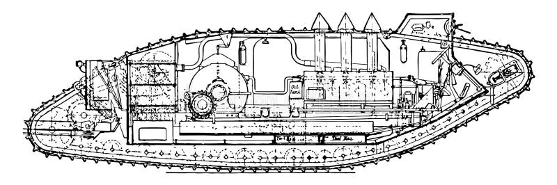 Medium Mark V Tank Plan, Vintage Illustration Stock Vector ...