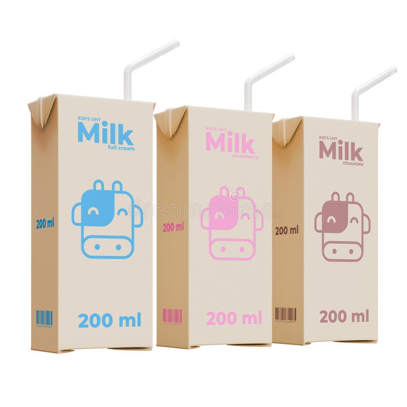 Medium Milk Front Left View in Three Variant 3D Render Illustration ...