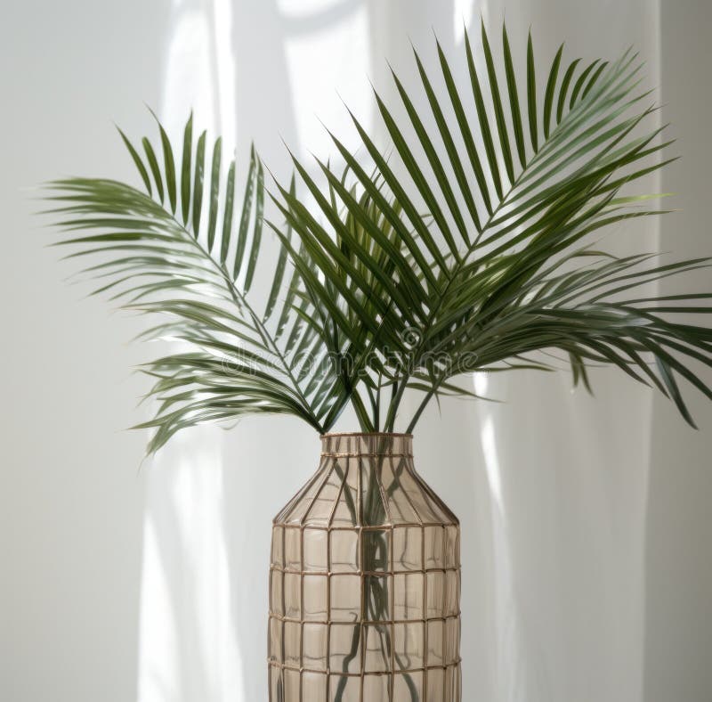 Medium Palm Leaves in a Glass Vase, Stock Image - Image of green ...