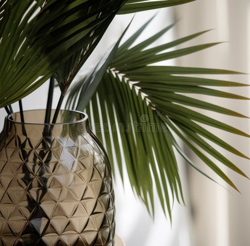 Medium Palm Leaves in a Glass Vase, Stock Image - Image of houseplant ...