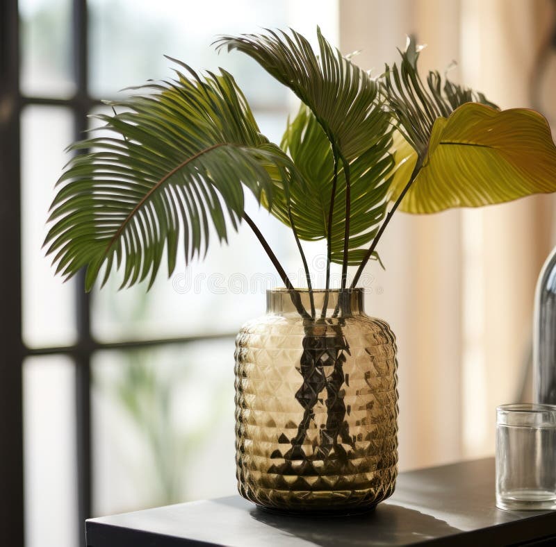 Medium Palm Leaves in a Glass Vase, Stock Image - Image of beautiful, plant: 300197957