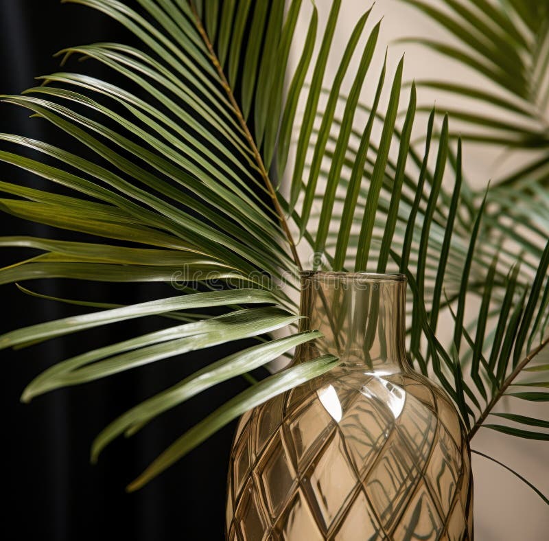 Medium Palm Leaves in a Glass Vase, Stock Image - Image of white ...