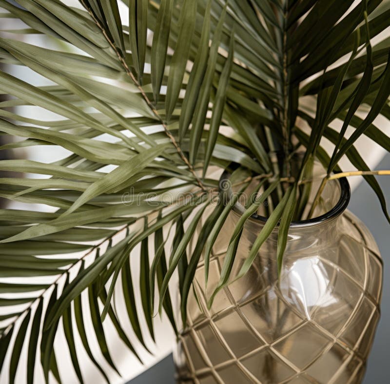 Medium Palm Leaves in a Glass Vase, Stock Photo - Image of background ...