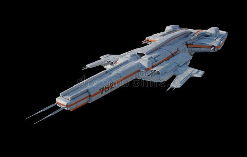 Medium Patrol Space Ship with White and Orange Colour Scheme on Black ...