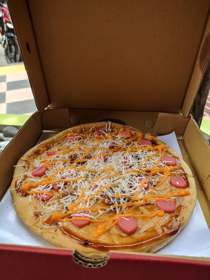 Medium Pizza with Delicious Sausage and Cheese Toppings in a Box Stock ...