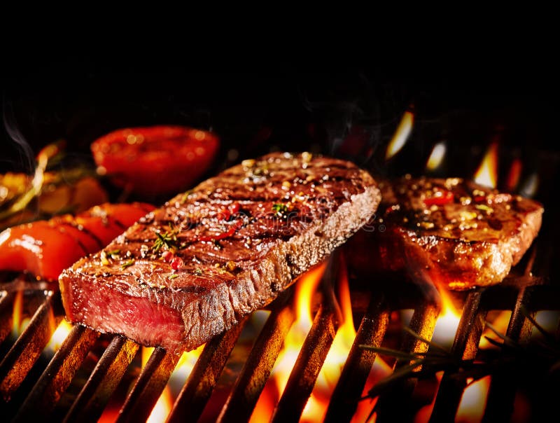 Medium Rare Beef Slice On Fiery Grill Stock Photo - Image of roast ...