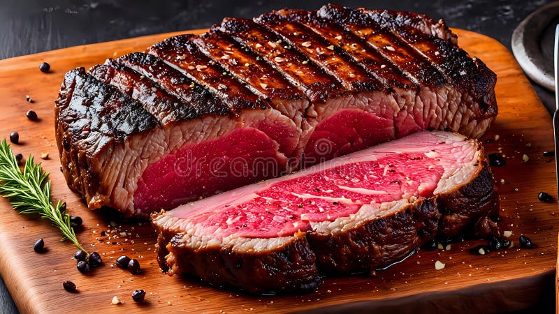 Medium Rare Ribeye Steak with Beautifully Seared Surface and Visible ...