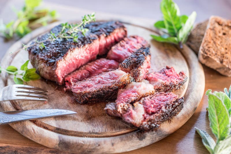 Medium Rare Ribeye Steak or Beef Steak Stock Image - Image of protein ...