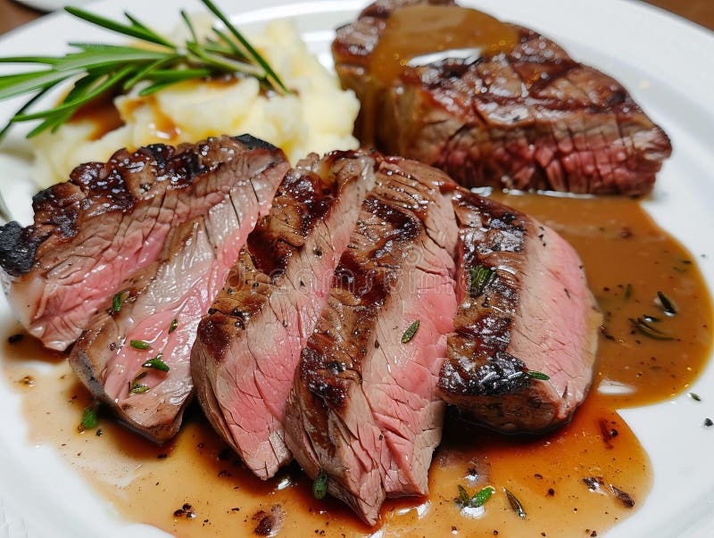 Medium-Rare Sirloin Steak stock photo. Image of dinner - 328417510