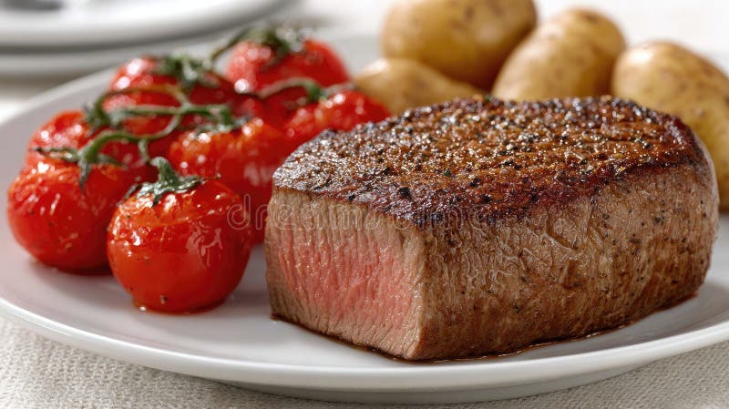 A Medium Rare Steak with Charred Cherry Tomatoes Creates a Tempting ...