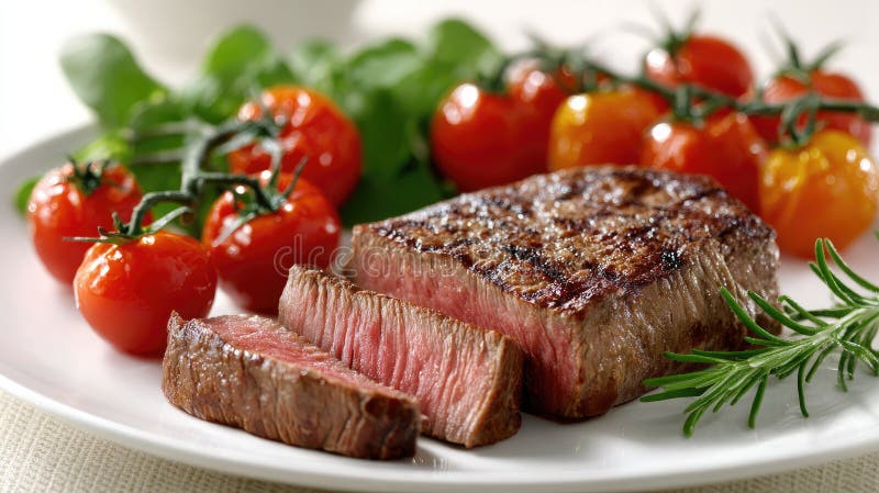 A Medium Rare Steak with Charred Cherry Tomatoes Creates a Tempting ...