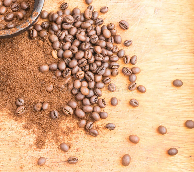 Medium Roast Fine Grinding Coffee and Whole Grains Stock Photo - Image ...