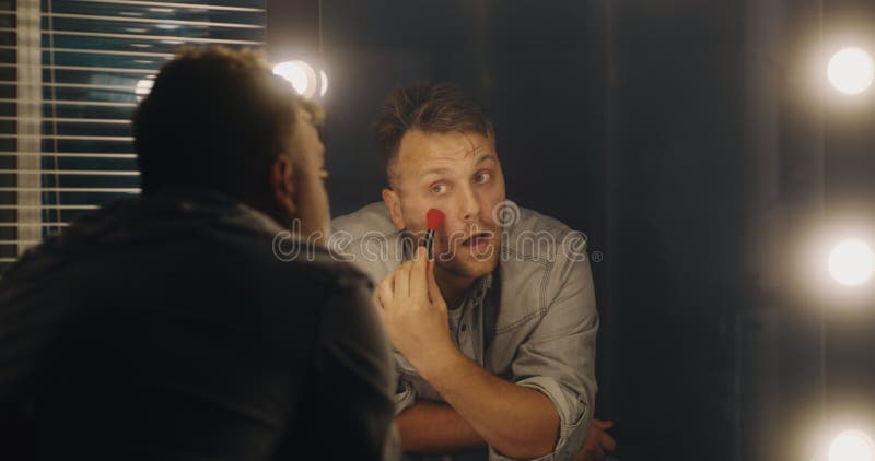 Actor Applying Makeup in Dressing Room Stock Image - Image of male ...