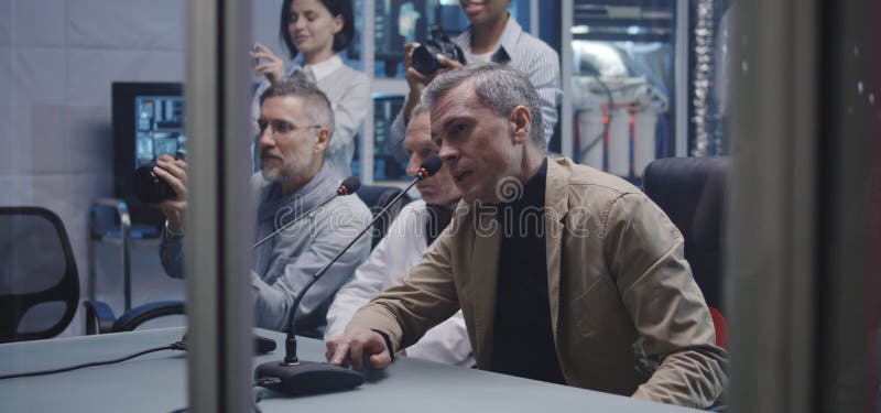 Astronauts Talking at Pre-flight Press Conference Stock Image - Image ...