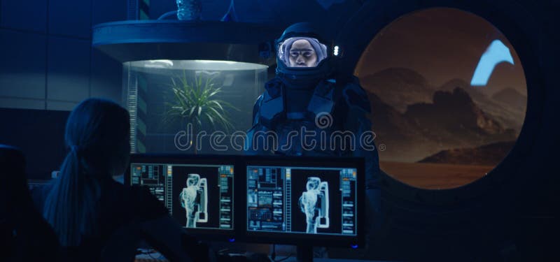 Astronaut Testing Spacesuit Mobility Stock Photo - Image of base ...