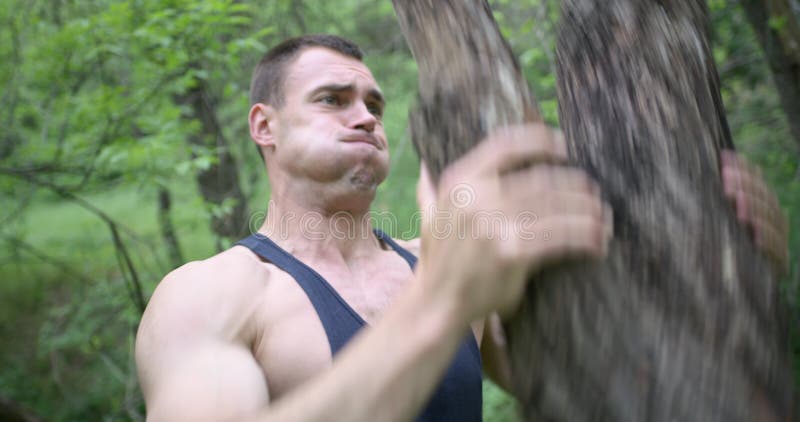 Athletic Man Working Out with Log Stock Video - Video of stamina ...