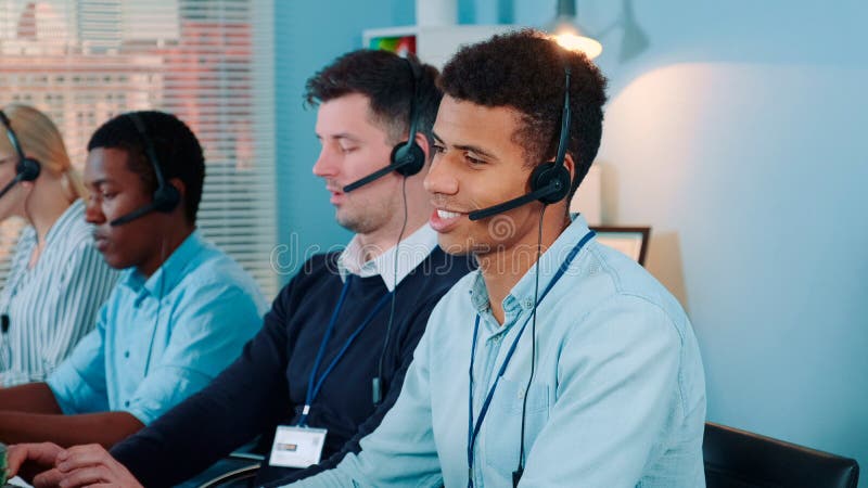 Medium Shot of Black Call Center Agent Feeling Exhausted and Broken ...