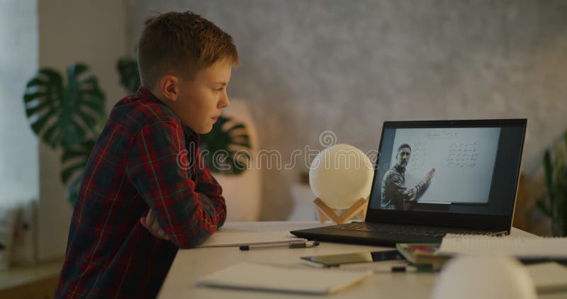 Boy Having Online Maths Class Stock Video - Video of online ...