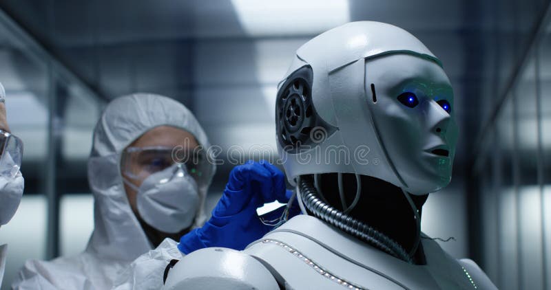 Engineer Fixing Wires on Robot Control Stock Photo - Image of ...